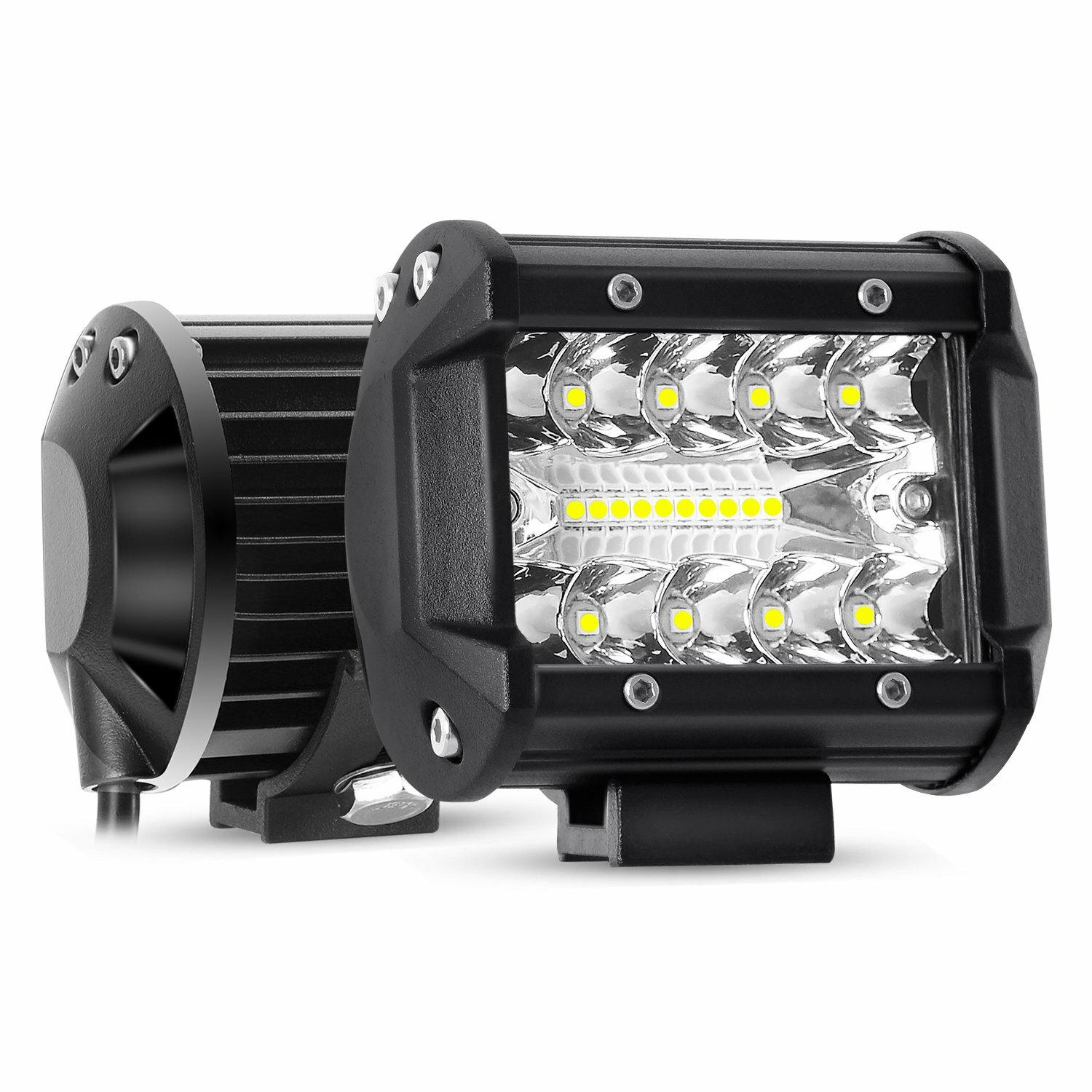 Pair 100W 4" inch Work Lights Spot Flood LED Light Bar Reverse 4WD 12V ...