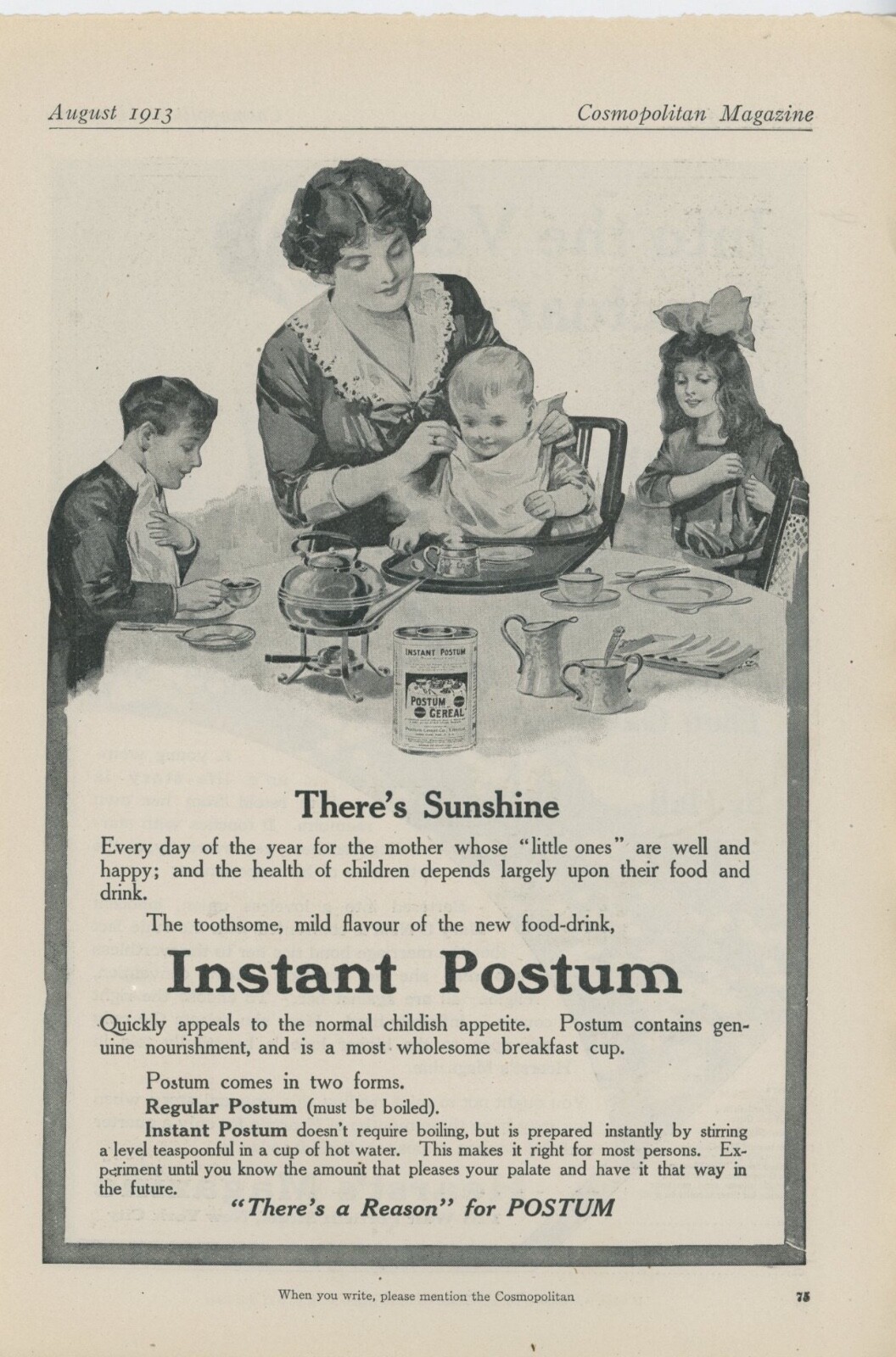 1913 Instant Postum Vintage Ad Food Cereal Breakfast Mother Children ...