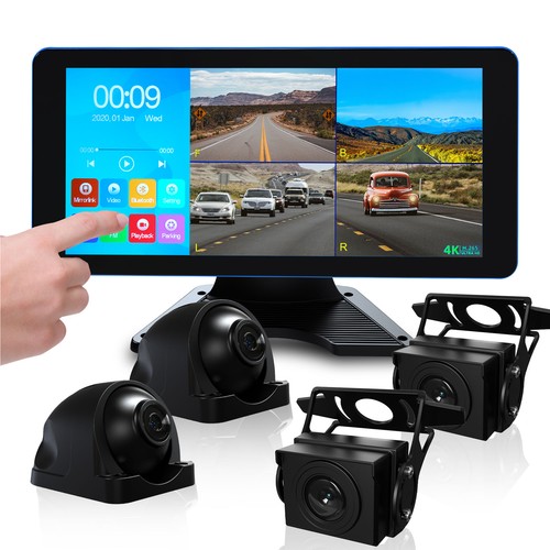 10.36" 4K Backup Camera 4CH Dash Cam with Quad Split Touch Screen & 4 ...