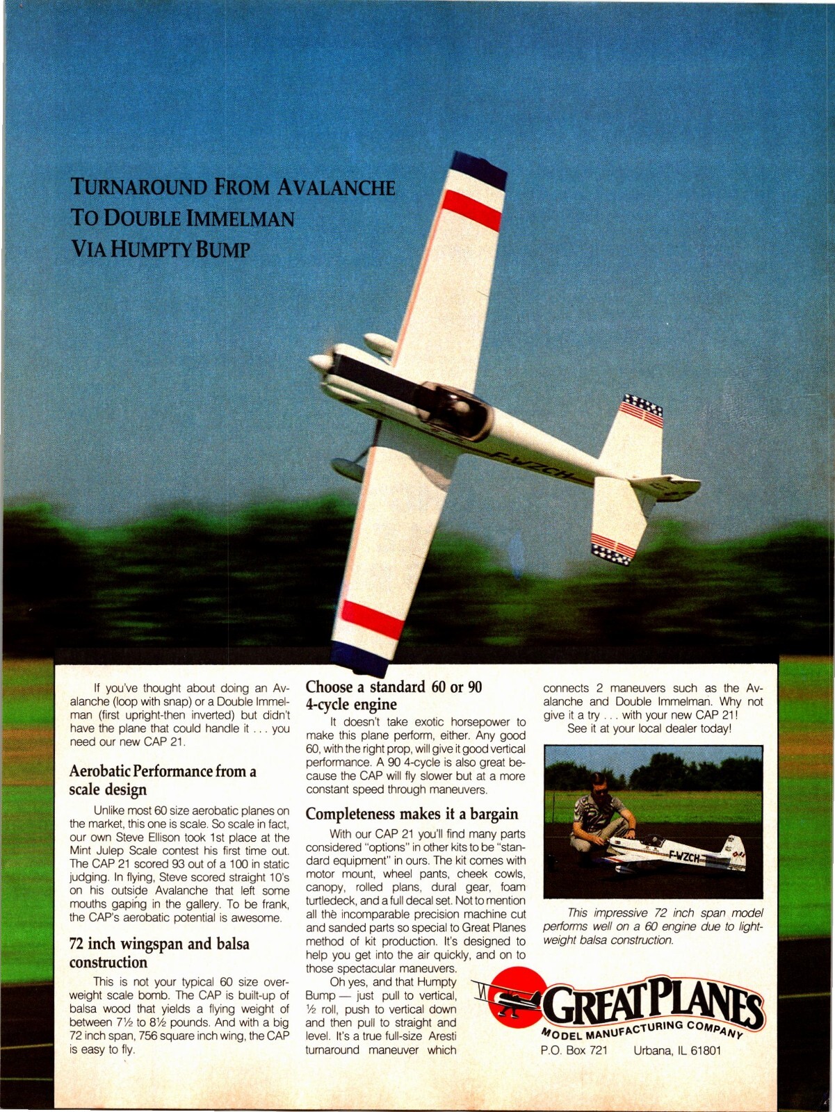 CAP 21 RC Airplane Kit Print Ad Wall Art Decor Great Planes | eBay