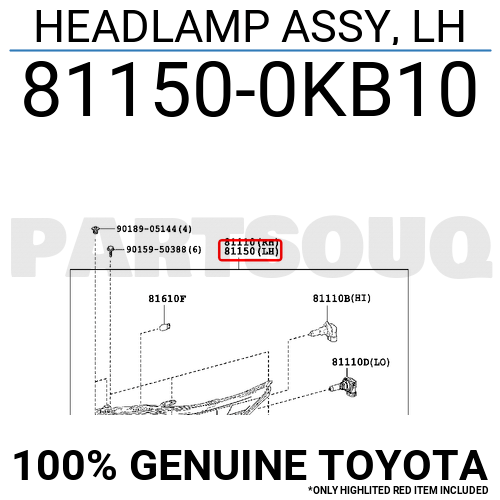 811500KB10 Genuine Toyota HEADLAMP ASSY LH 81150-0KB10 for sale online ...