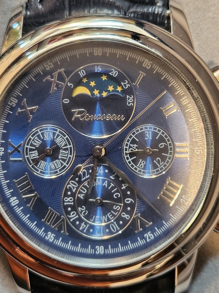 Rousseau Men's Automatic Watch Montage Blue/silver Multi Function NOS ...
