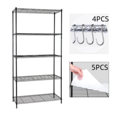 5-Tier Wire Shelving Unit Adjustable Metal Shelf Rack Kitchen Storage ...