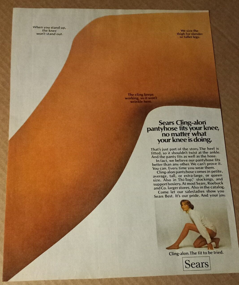 1973 print ad page -Sears Cling-alon Hosiery pantyhose sexy girl leg ...