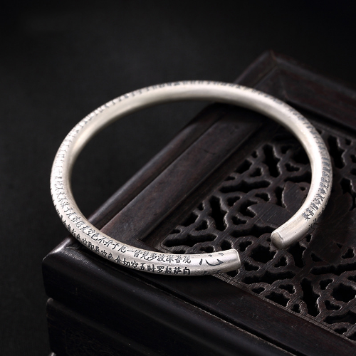 Solid 999 Pure Silver Sutra Buddhism Bangles Women Fashion Jewelry ...