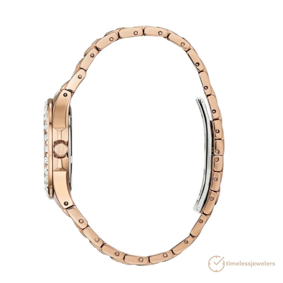 Bulova Women's Crystal BUL Quartz Rose Gold Stailess Steel Watch 32 MM ...