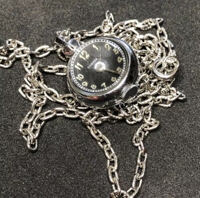 Rare Contex Swiss Ball Charm Pendant Watch Swiss Chain Necklace Black ...