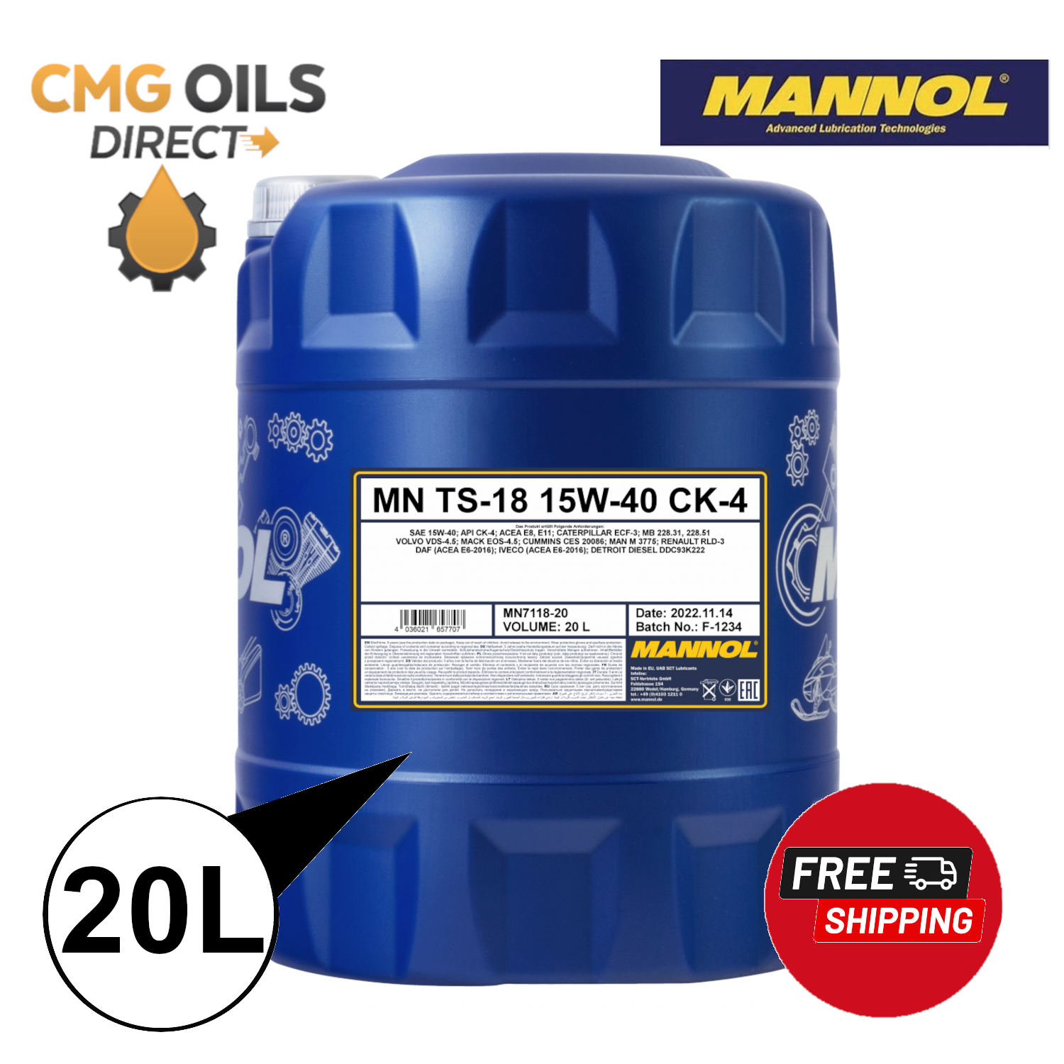 MANNOL TS-18 15W-40 FULLY SYNTHETIC ENGINE OIL E6 / E9 VDS-4.5 MB/VOLVO ...