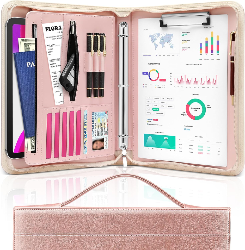 Padfolio Portfolio Organizer Binder with Zipper and Hidden Handle, PU ...