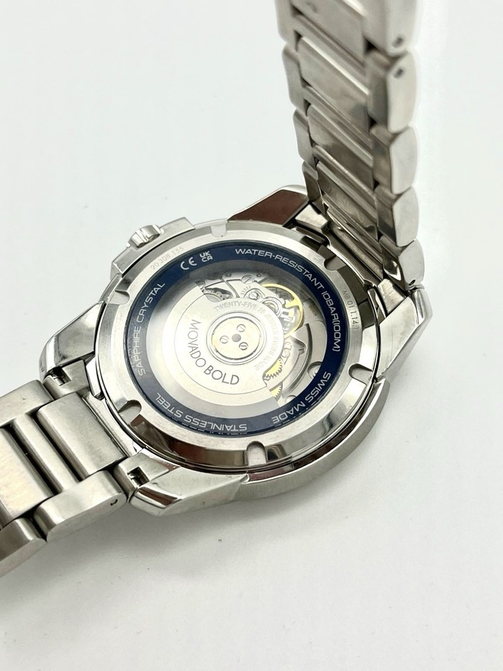 Movado BOLD Verso Automatic Blue Dial Stainless Steel Bracelet Watch ...
