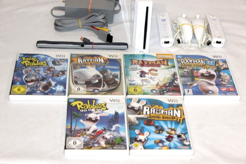 Nintendo Wii Konsole+2 Controller & Nunchucks +6 Rayman Raving Rabbids ...