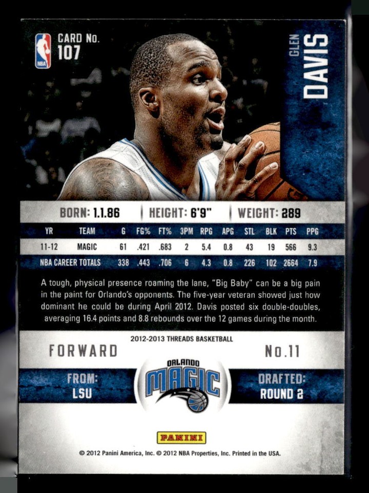 2012-13 Panini Threads #107 Glen Davis Orlando Magic | eBay
