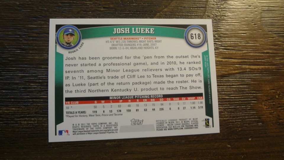 2011 TOPS # 618 JOSH LUEKE BASEBALL CARD | eBay