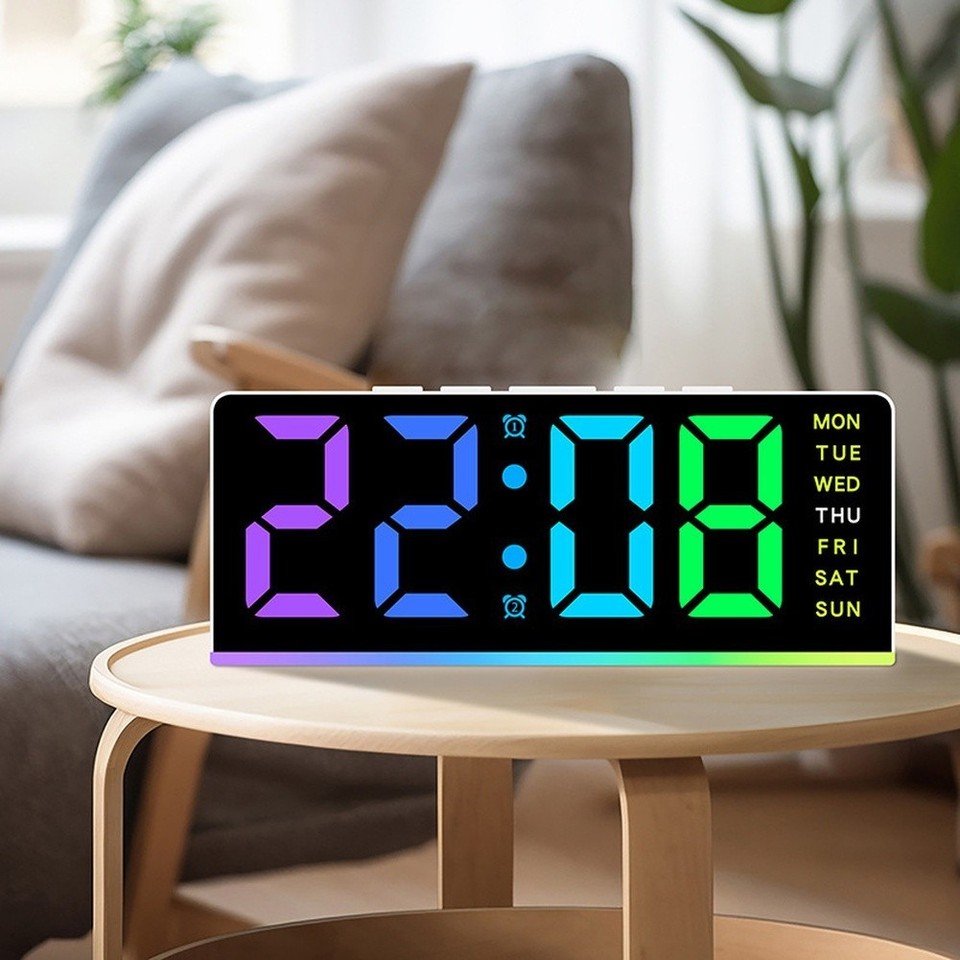 Bedside RGB LED Alarm Clock Night Light RGB Lighting Time Date Weekday ...