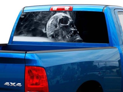 P493 Smoking Skull Rear Window Tint Graphic Decal Wrap Back Pickup ...