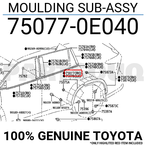 750770E040 Genuine Toyota MOULDING SUB-ASSY 75077-0E040 | eBay