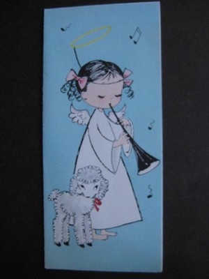 1960s vintage greeting card Volland CHRISTMAS Angel Blowing Horn w ...