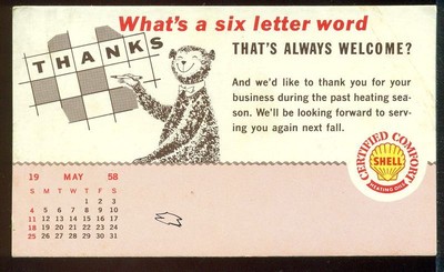 1958 SHELL CO HEATING OIL Vintage Thank You Advertising Postcard ...