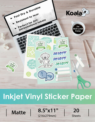 Koala Printable Vinyl Sticker Paper Inkjet Laser Printer Waterproof ...