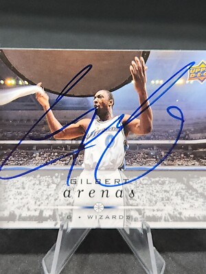 GILBERT ARENAS 2008-09 UD 1ST ED #199 SIGNED IN PERSON AUTOGRAPH BLUE ...