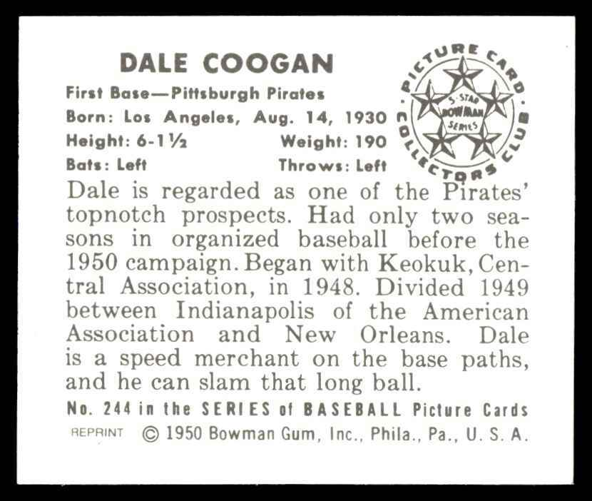 1984 1950 Bowman Reprint Glossy Dale Coogan Pittsburgh Pirates #244 | eBay