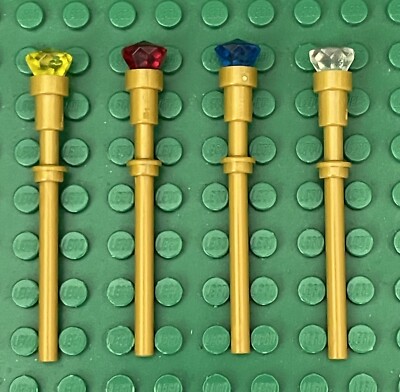 Lego 4 Pearl Gold Scepter Staff With Trans/clear/Dark Blue/red/yellow ...