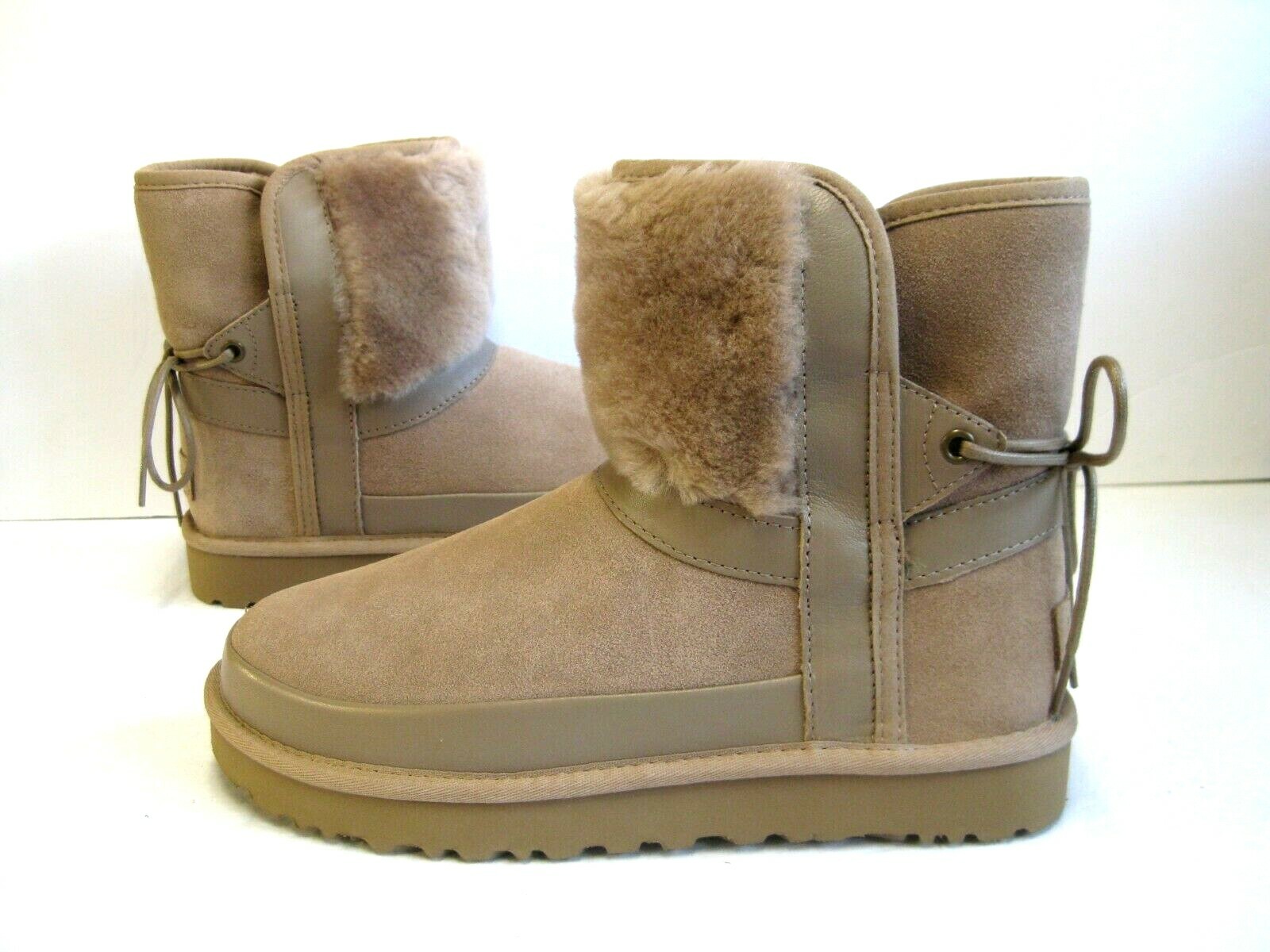 UGG CLASSIC MINI LEOPARD LINED BOW WOMEN BOOTS SUEDE AMPHORA US 9 /UK 7 ...