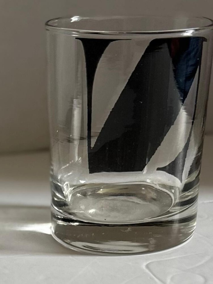 Vintage Modern Glass Monogram Lowball Black Bold Letter N Glassware 4in ...