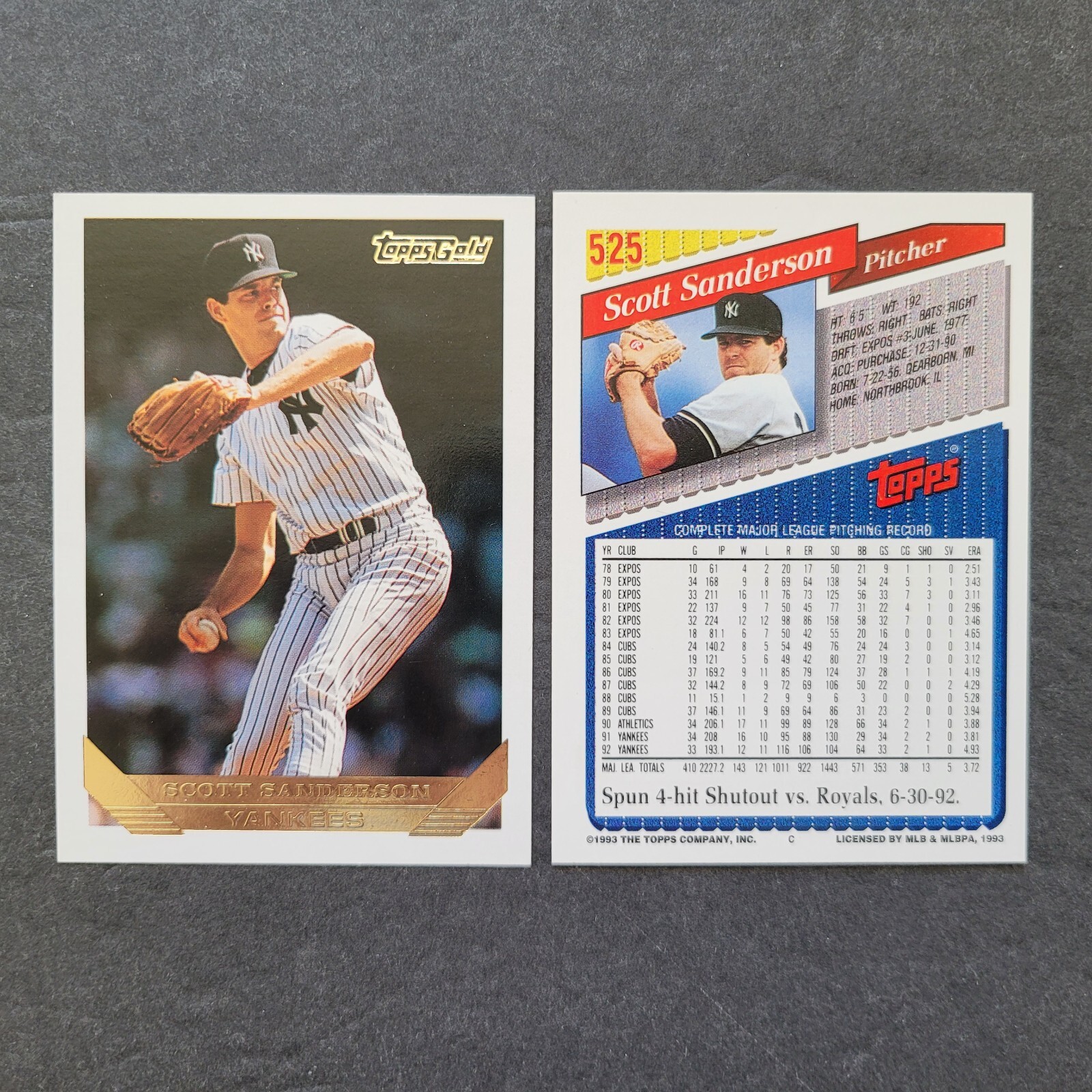 1993 Topps GOLD Parallel Baseball Card #525 SCOTT SANDERSON New York ...
