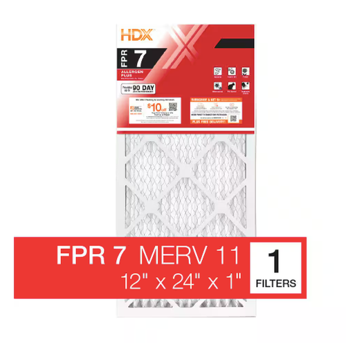HDX 12 in. x 24 in. x 1 in. Allergen Pleated Air Filter FPR 7, MERV 11 ...