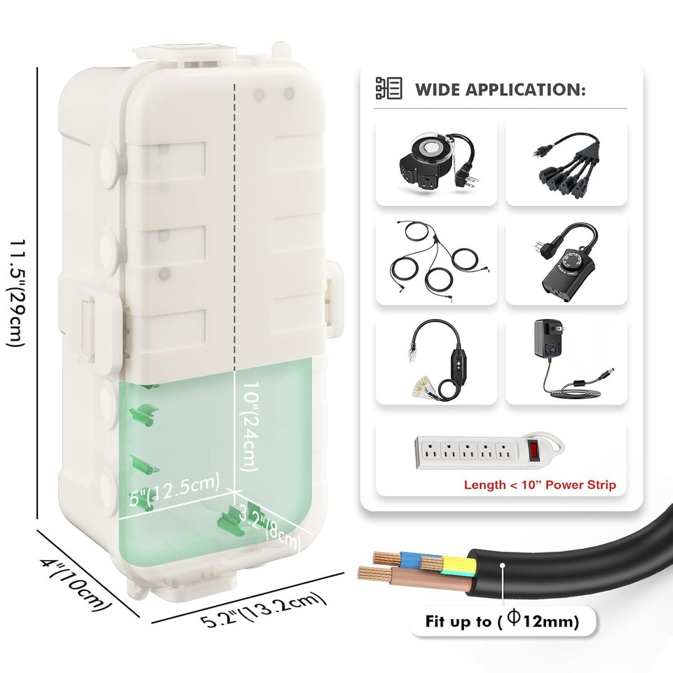 RESTMO Medium Outdoor Electrical Box, IP54 Weatherproof Extension Cord ...