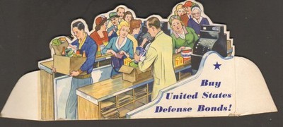 STAND UP CARDBOARD GROCERY STORE SIGN, " BUY UNITED STATES DEFENSE ...