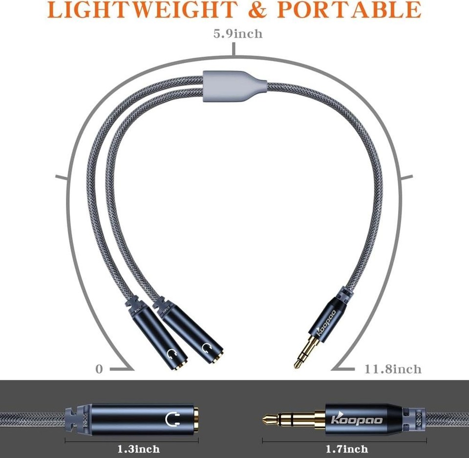 3.5mm Splitter Double Headphone Jack Stereo Audio Adapter 2 Way Aux ...