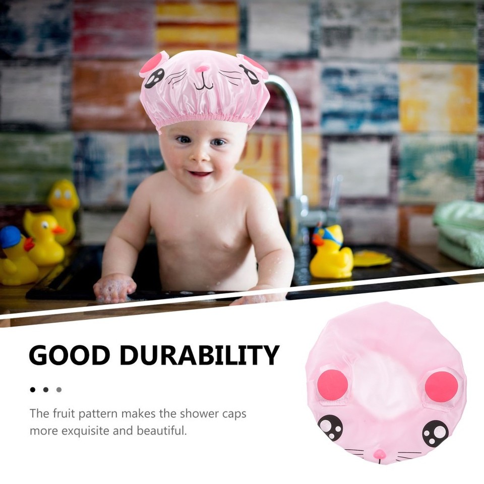 3 Pcs Waterproof Children Shower Hats Satin Double Layer Cartoon Bath ...