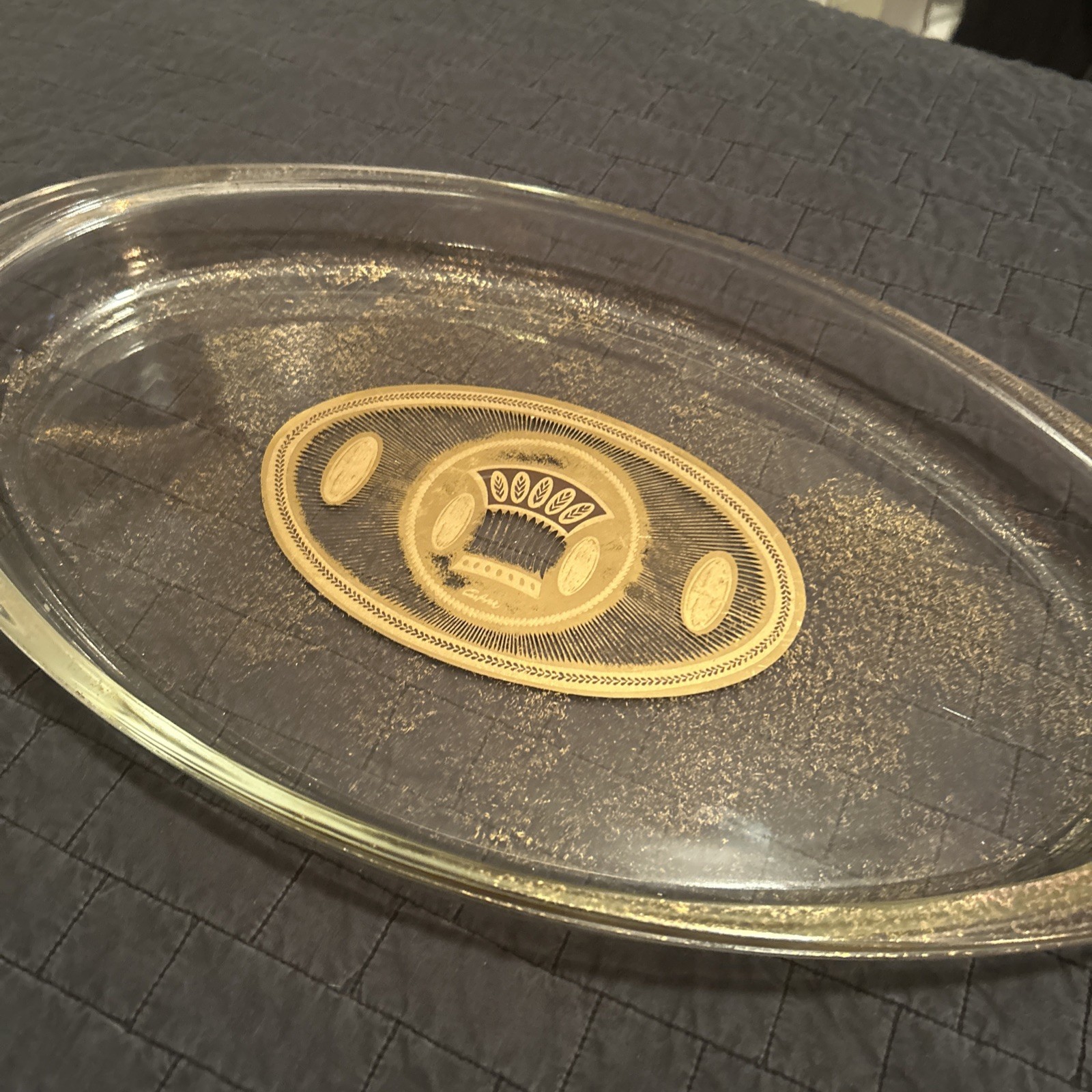 Vintage Culver Pyrex 1233 Glass Platter Serving Dish Turquoise Gold MCM ...