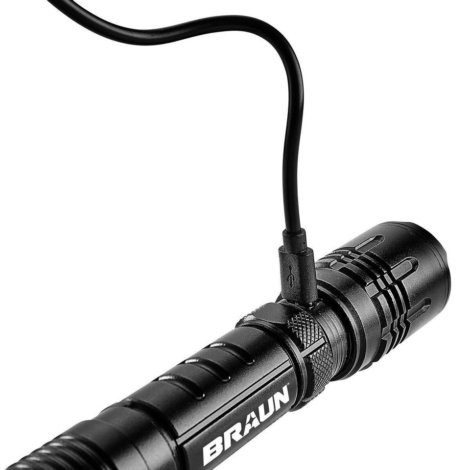 Braun 1800 Lumen Waterproof Rechargeable Tactical Flashlight (NEW ...