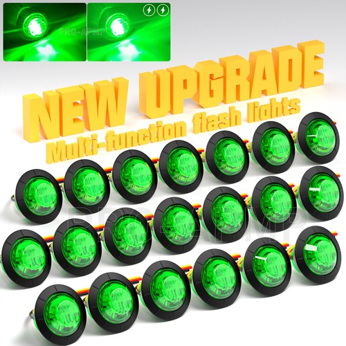 20x 3/4"Clearance Side Marker Strobe Lights Green LED Truck Trailer ...