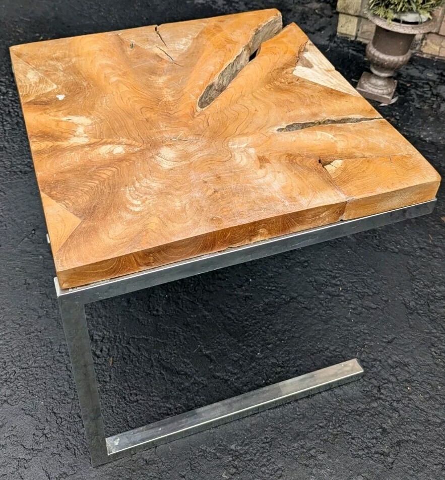 Natural Teak Wood Slab Table Top Live Edge Modern Coffee Side Table End ...