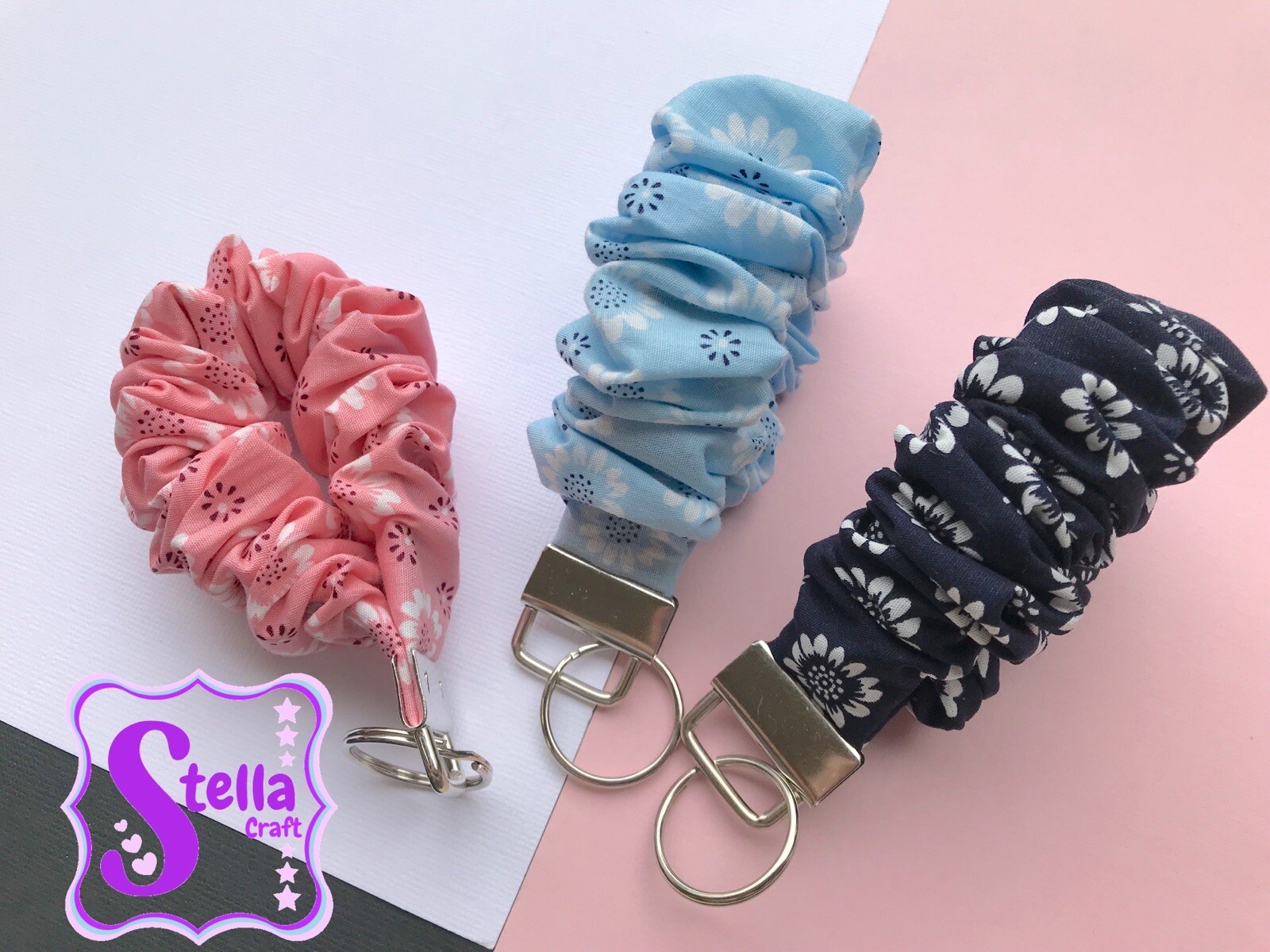 Floral Scrunchie Wristlet Keychain / key fob / Scrunchie /Keychain ...