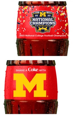 2 NEW Michigan Wolverines Coca-cola Glass Bottles incl a 2023 National ...