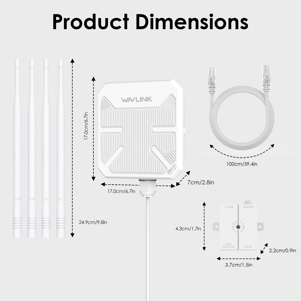 WiFi 5 Outdoor Extender Long Range Mesh WiFi Router AP Repeater Access ...