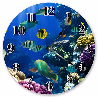 Ocean Beach House Decor Wall Clocks Blue Fun AQUATIC FISH MARINE LIFE ...
