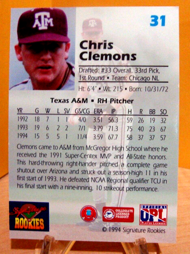 1994 Signature Rookies Draft Picks CHRIS CLEMONS #31 Autograph /7750 | eBay