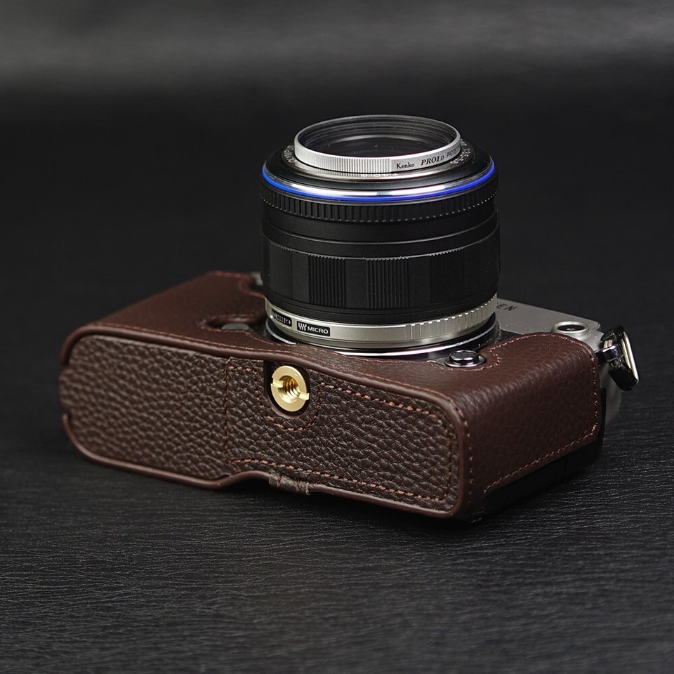Genuine Real Leather Half Camera Case Bag Cover For Olympus PEN-F M43 ...