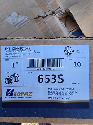 Topaz 653S-1” Compression Couplings Box of (10) EMT CONNECTORS YX-2C | eBay