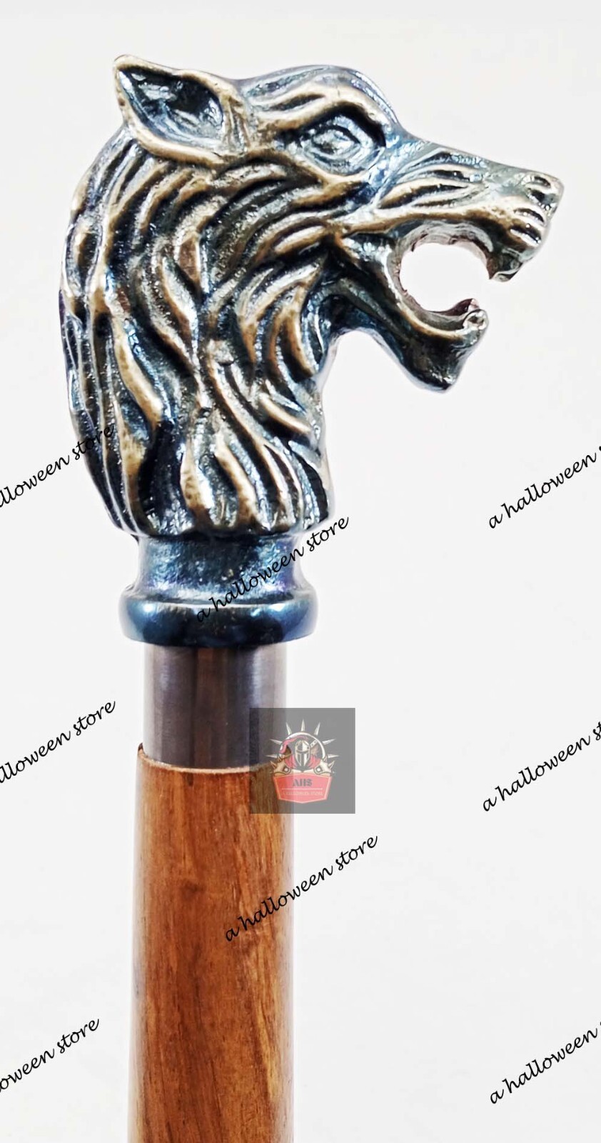 Handmade Brass Antique Wolf Head Handle with 3 Fold Brown Wooden ...