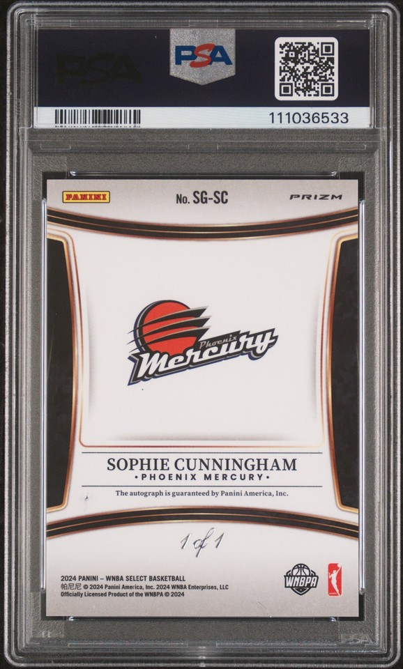 2024 PANINI SELECT WNBA SIGNATURES #SGSC SOPHIE CUNNINGHAM 1/1 PSA 9 ...