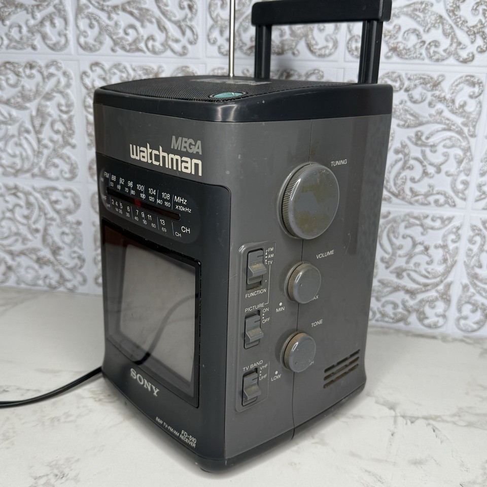 Sony MEGA Watchman FD-510 B&W TV-FM/AM Radio With Power Cord Tested ...