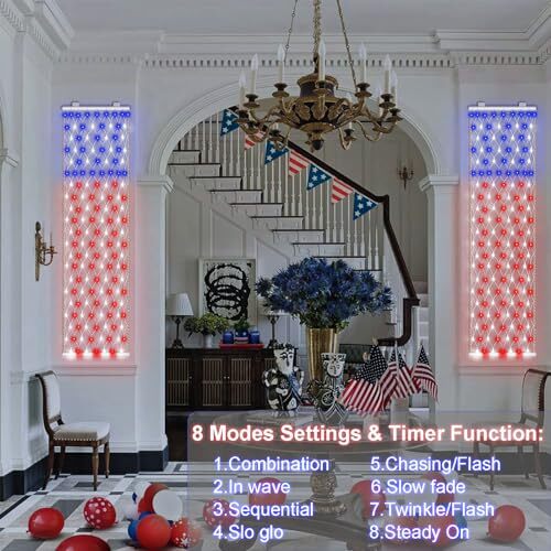 DBFAIRY 2 PCS American Flag Lights, 336 LED 4th of July USA Plug in ...