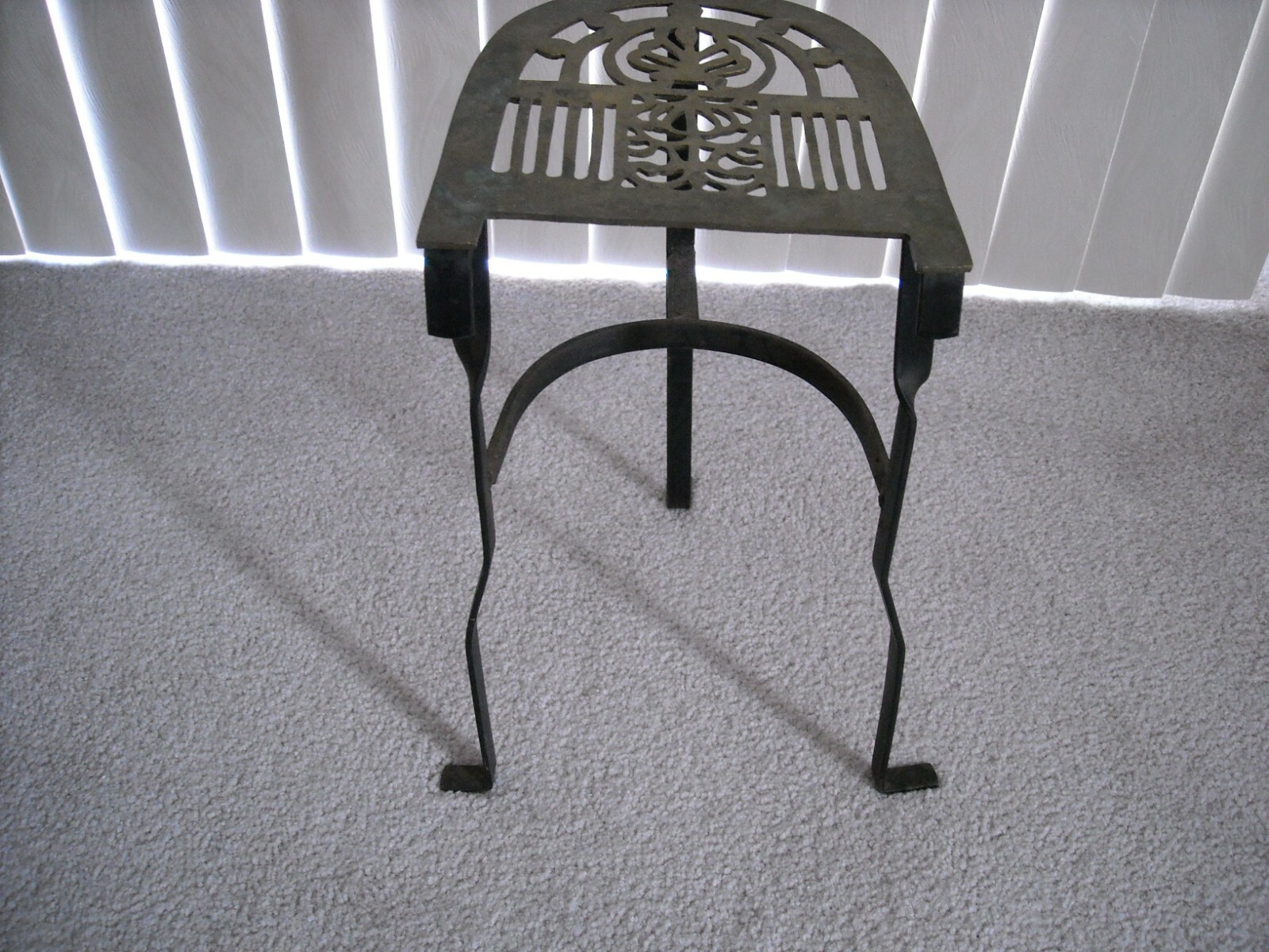 Vintage Brass & Iron Hearth Fireplace Iron Trivet Stand Wood Handle 13. ...